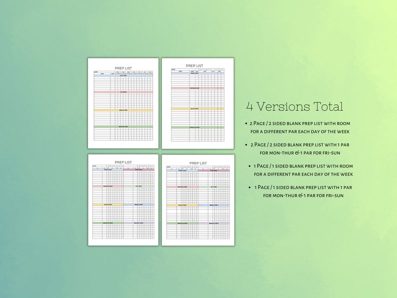 Prep & Par List Template, Food Prep List, Prep List Template, Editable ...