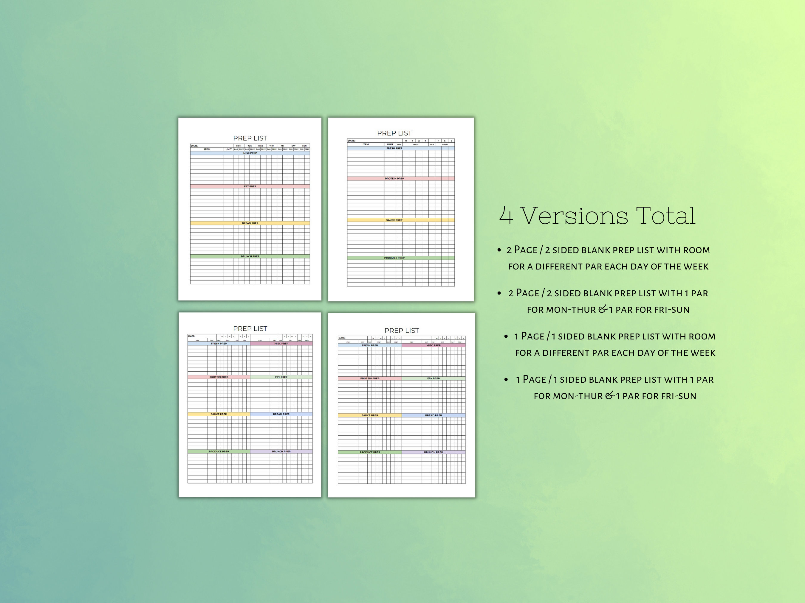 Prep & Par List Template, Food Prep List, Prep List Template, Editable ...