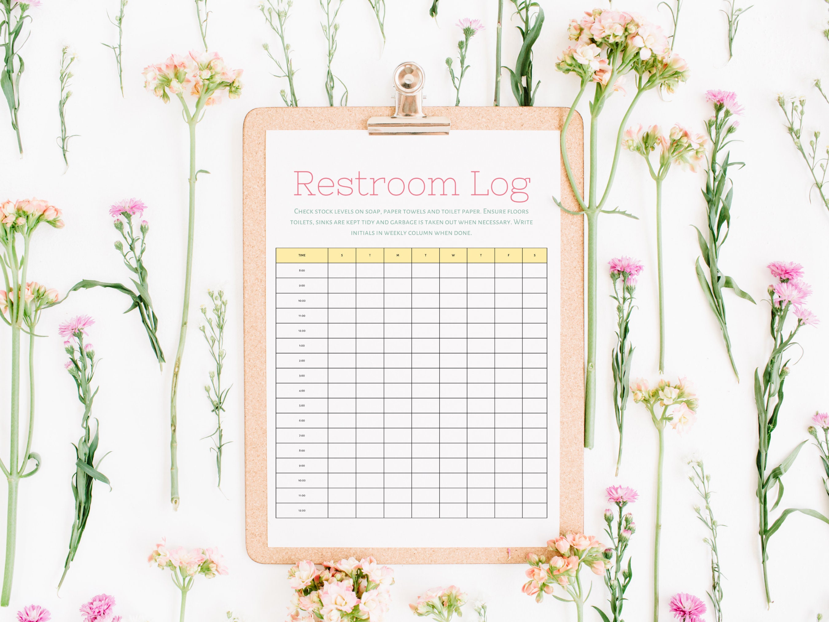 Bathroom Log, Restroom Checklist, Editable Template, Washroom Log ...