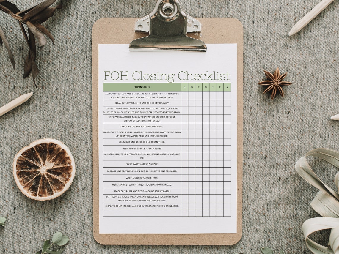 FOH Checklist Template Bundle Restaurant & Bar Serving - Etsy