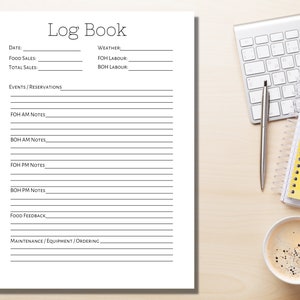 Restaurant Log Book Industry Review Journal Day Book - Etsy