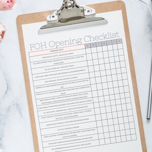 FOH Opening Checklist, Server Opening Checklist, Editable Restaurant ...