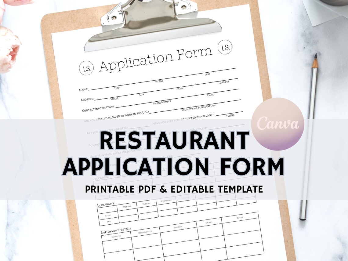 Restaurant Application Form, Editable Application Template, Application ...