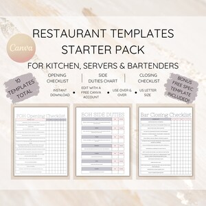 Restaurant Templates Starter Pack Server Kitchen Bar - Etsy
