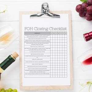 FOH Closing Checklist Template, Server Closing Checklist, Editable ...