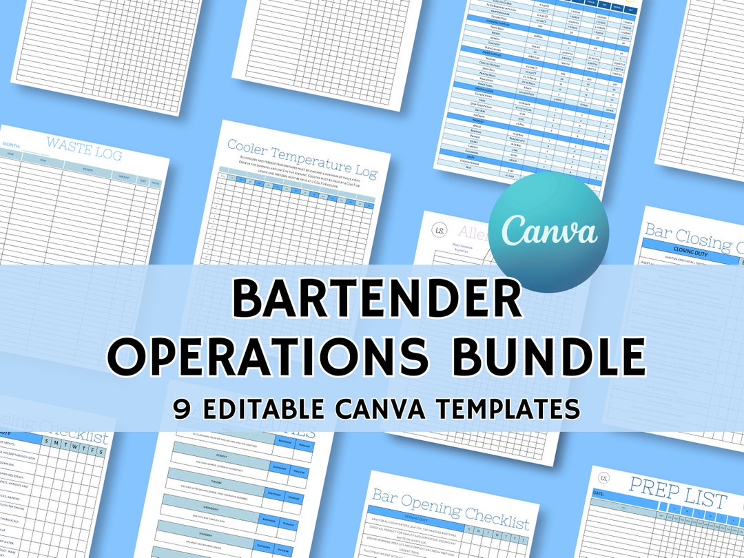 Ultimate Bartenders Template Bundle, Health & Safety Sheets, Prep and ...