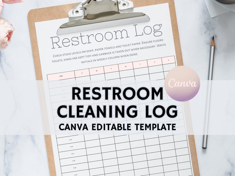 Bathroom Log, Restroom Checklist, Editable Template, Washroom Log ...