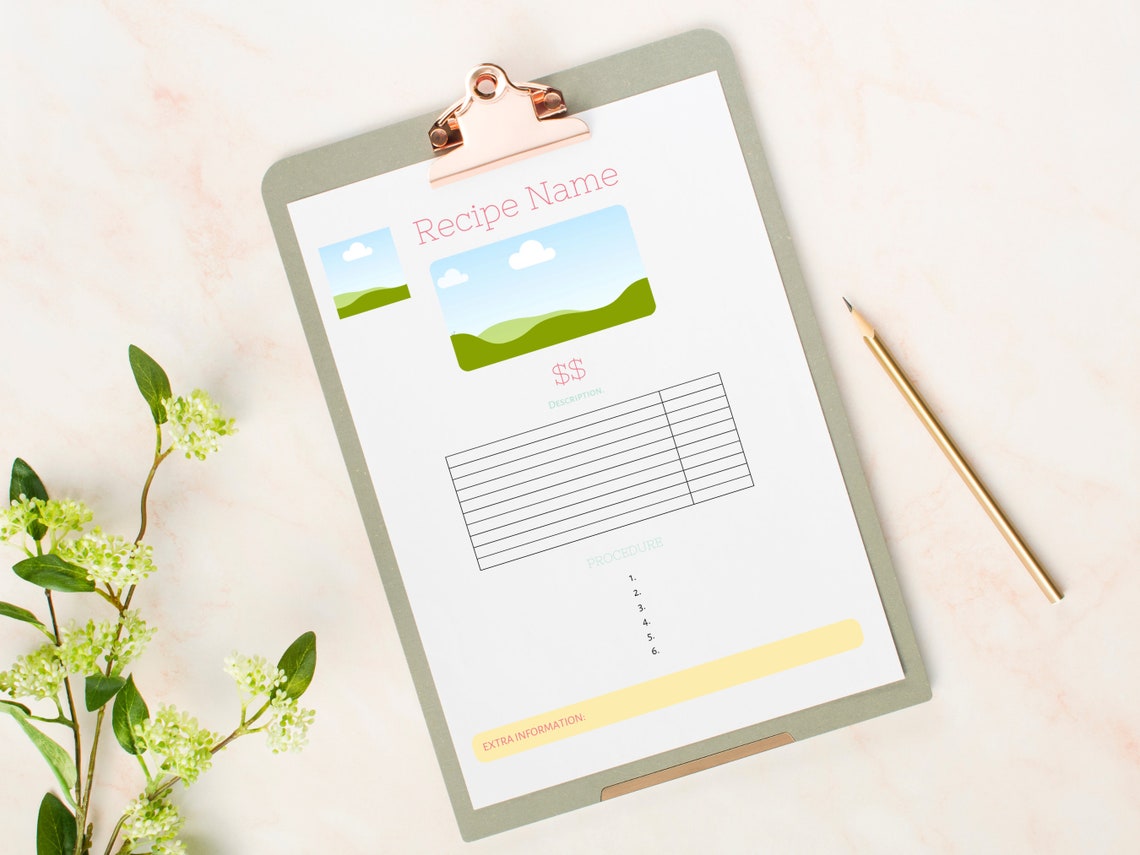 Editable Spec Sheet and Recipe Template, Blank Recipe Template, Instant ...