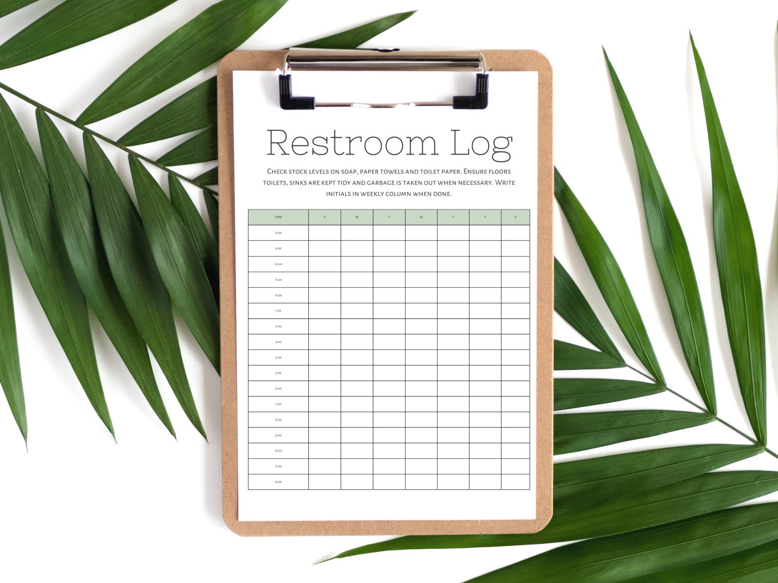 Bathroom Log Restroom Checklist Editable Template Washroom - Etsy