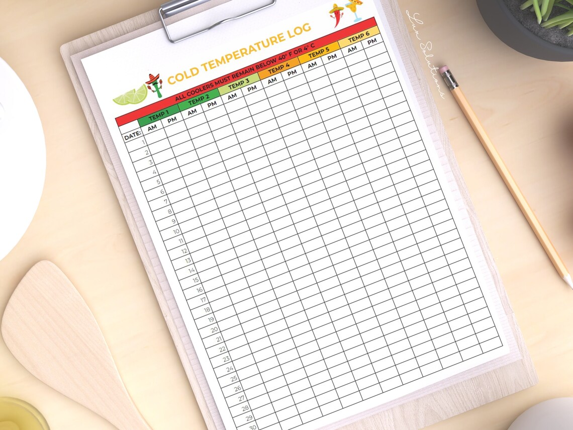 Cooler Temperature Log, Temperature Safety Record, Cooler Temperature ...