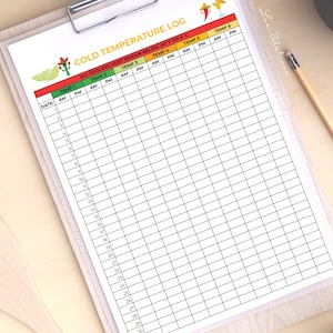 Cooler Temperature Log, Temperature Safety Record, Cooler Temperature ...