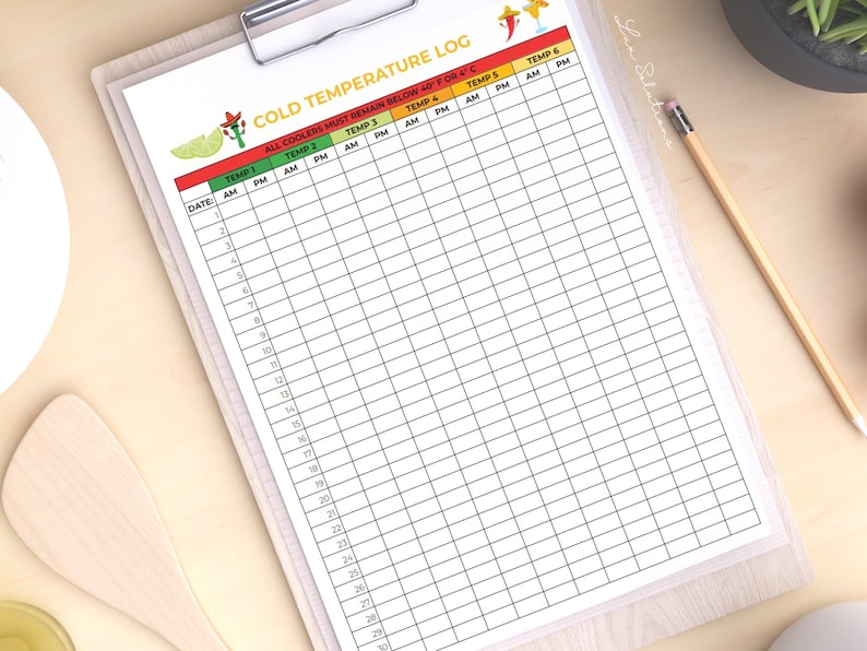 Cooler Temperature Log, Temperature Safety Record, Cooler Temperature ...