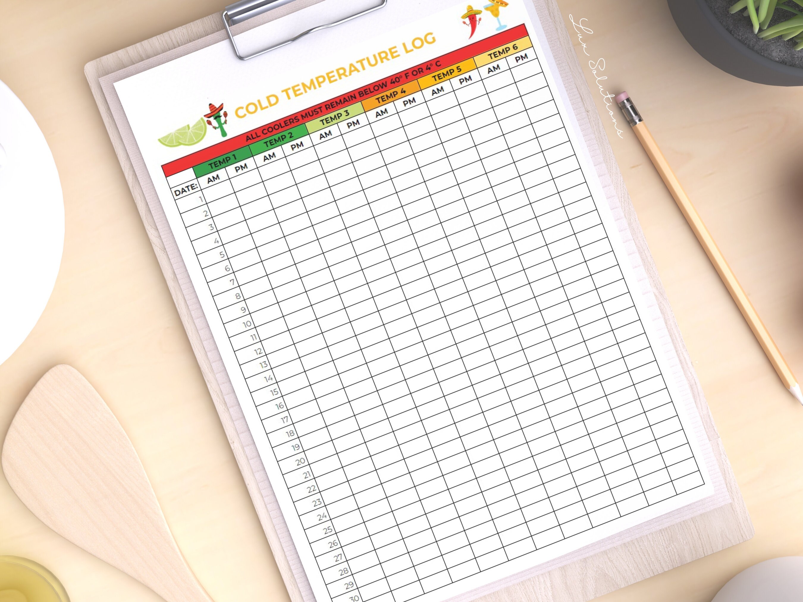 Cooler Temperature Log, Temperature Safety Record, Cooler Temperature ...