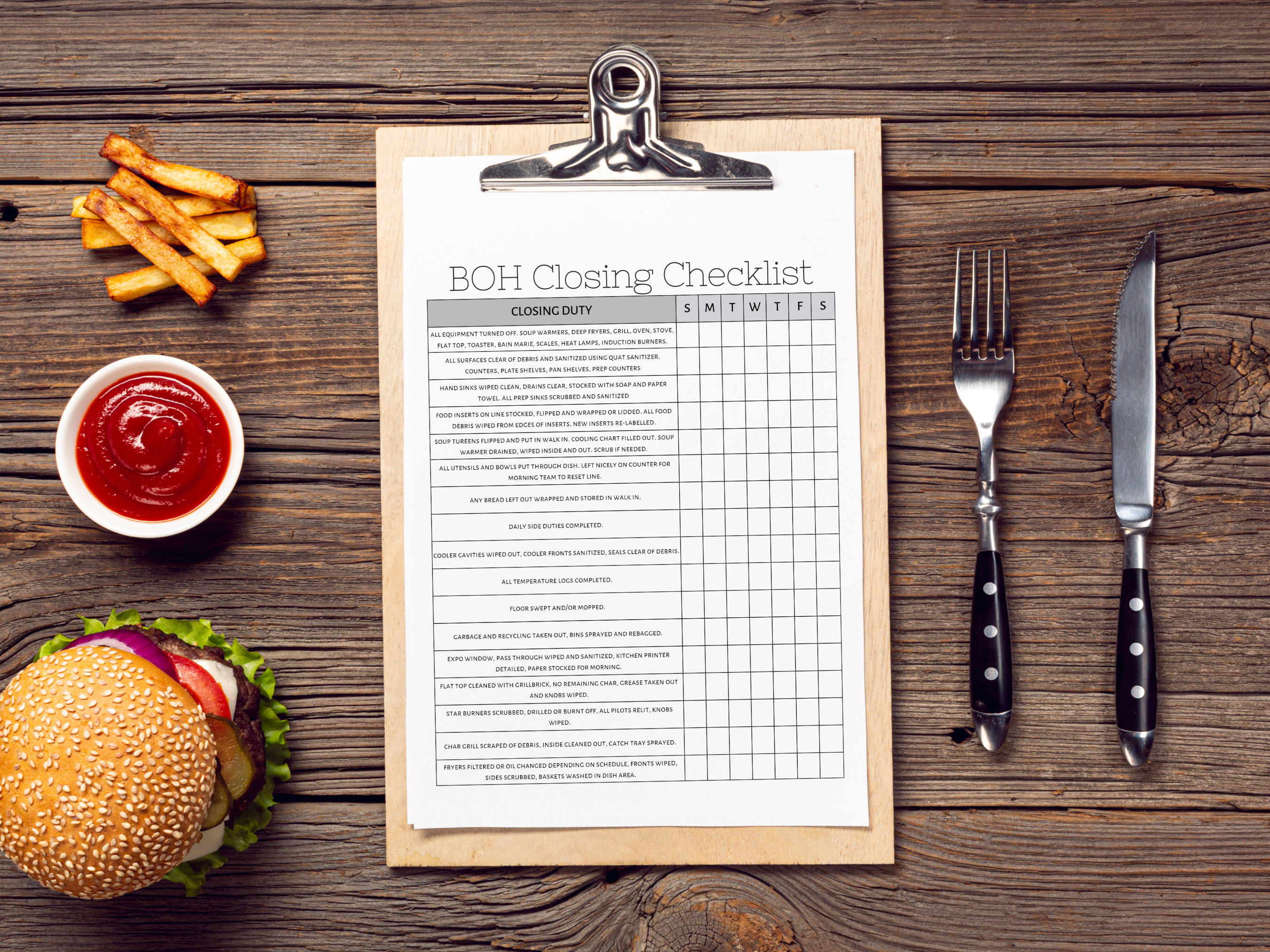 BOH Closing Checklist Template, Editable Kitchen Template for ...