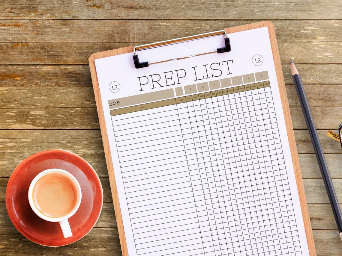 Prep and Par List for Kitchens Food Prep List Edit Free With - Etsy