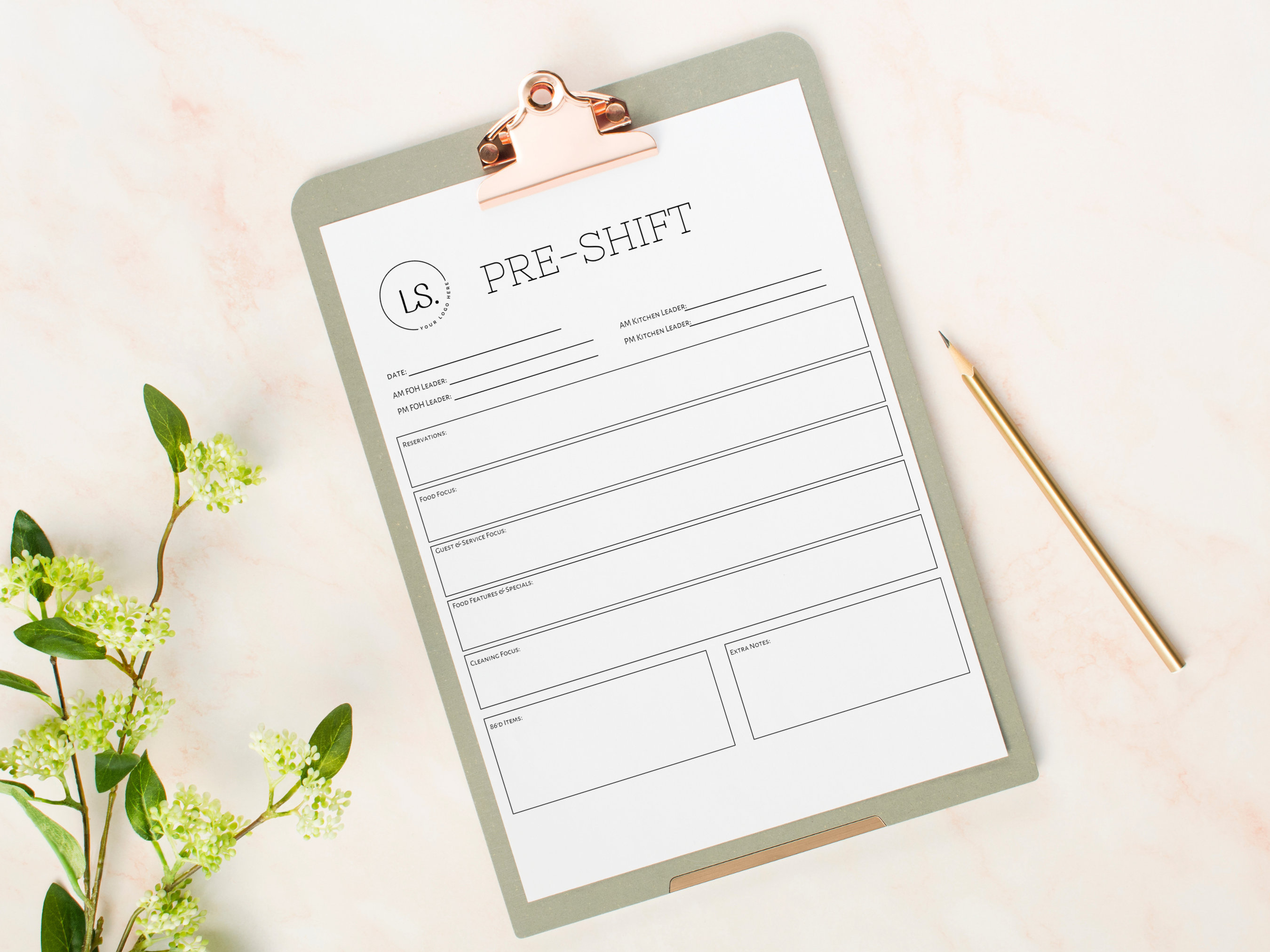 Pre-shift for Restaurants, Editable Pre Shift Template, Restaurant ...