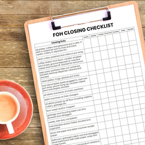 Server Closing Checklist Template, Editable Serving Checklist ...