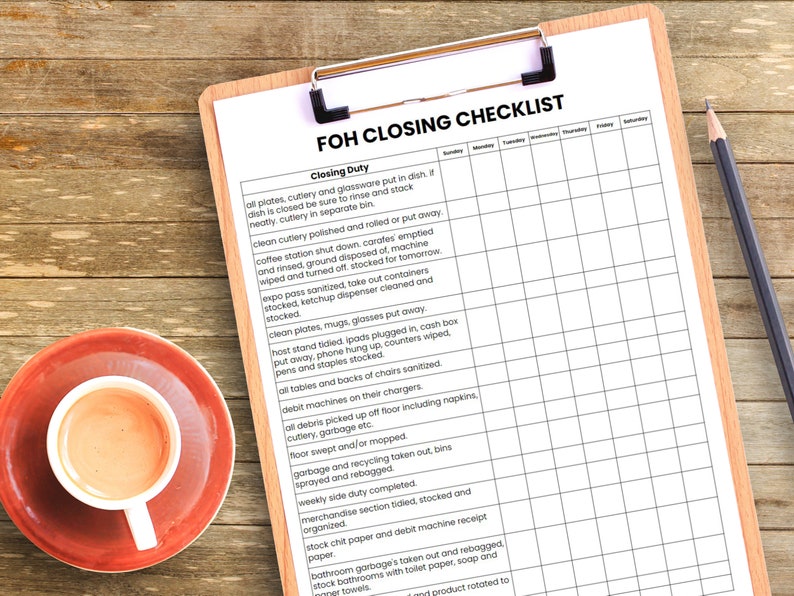 Server Closing Checklist Template, Editable Serving Checklist ...