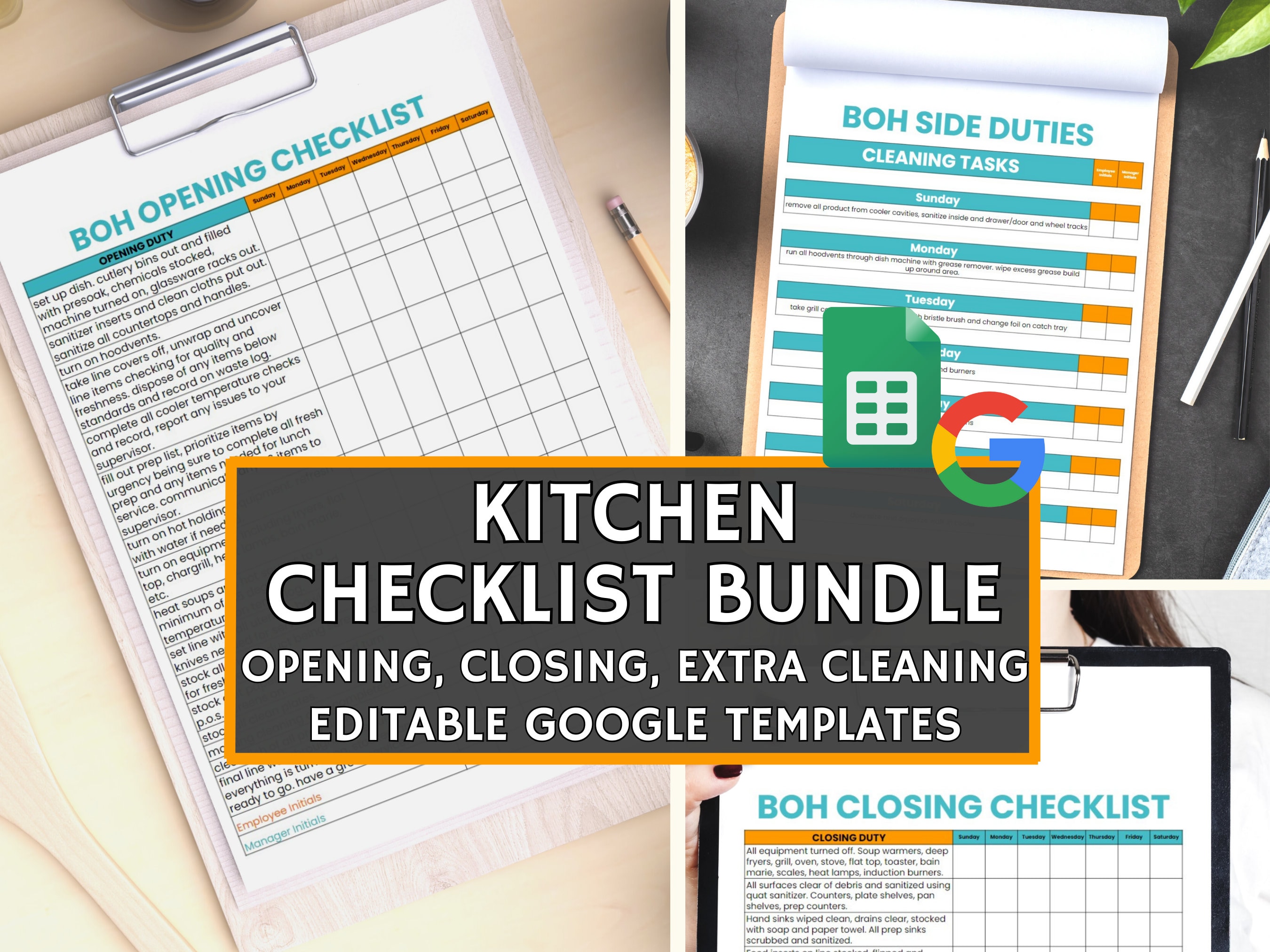 Kitchen Checklist Bundle, Editable Templates for Professional Kitchens ...