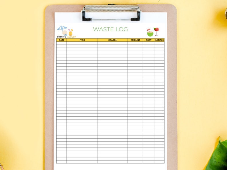 Editable Waste Log for Restaurants & Bars, Food Cost Management ...