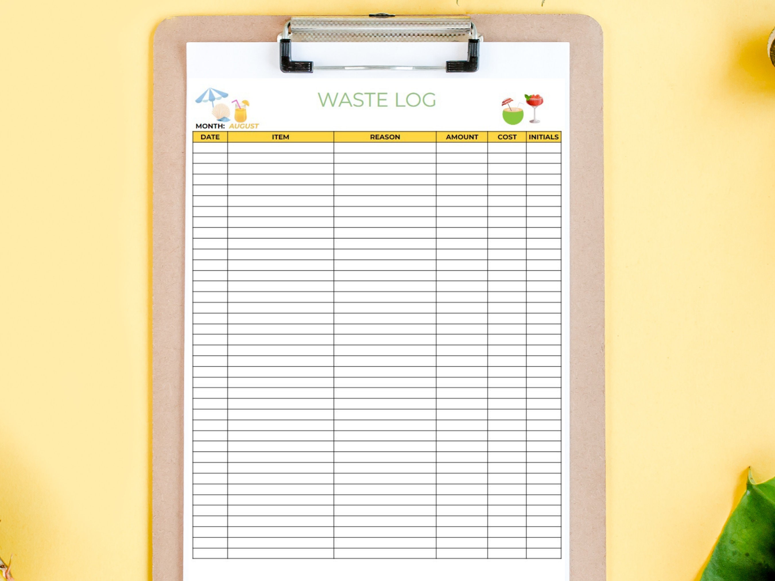 Editable Waste Log for Restaurants & Bars, Food Cost Management ...
