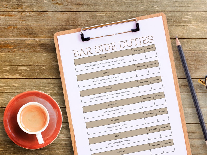 Bar Side Duties Checklist Bartender Checklist Bar Side Work - Etsy