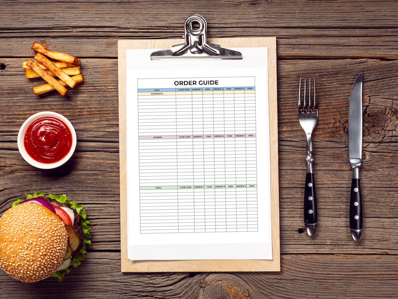 Order Guide for Restaurants and Bars, Restaurant Par List, Ordering ...