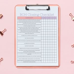 BOH Closing Checklist Template, Editable Kitchen Template for ...