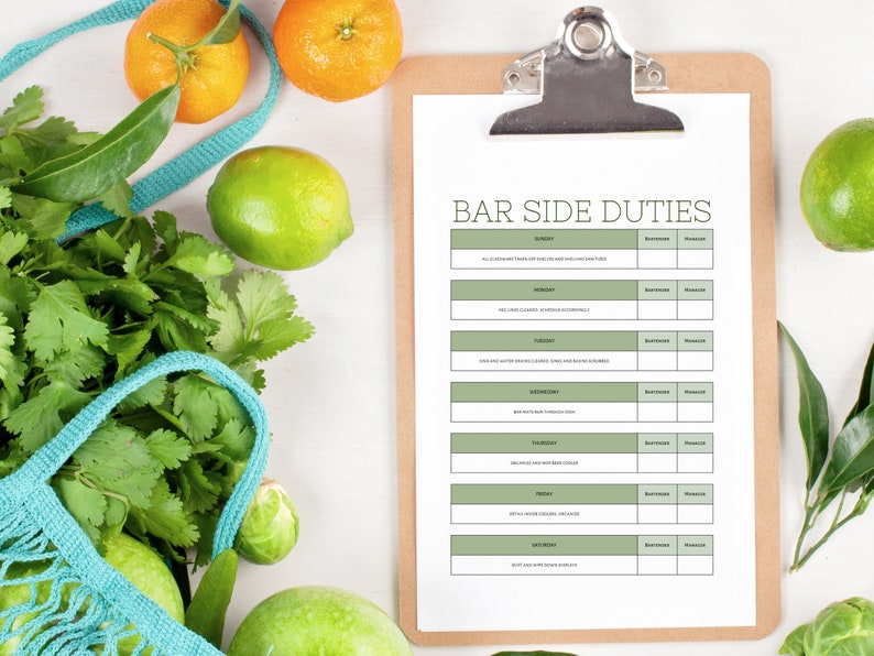 Bar Side Duties Checklist Bartender Checklist Bar Side Work - Etsy