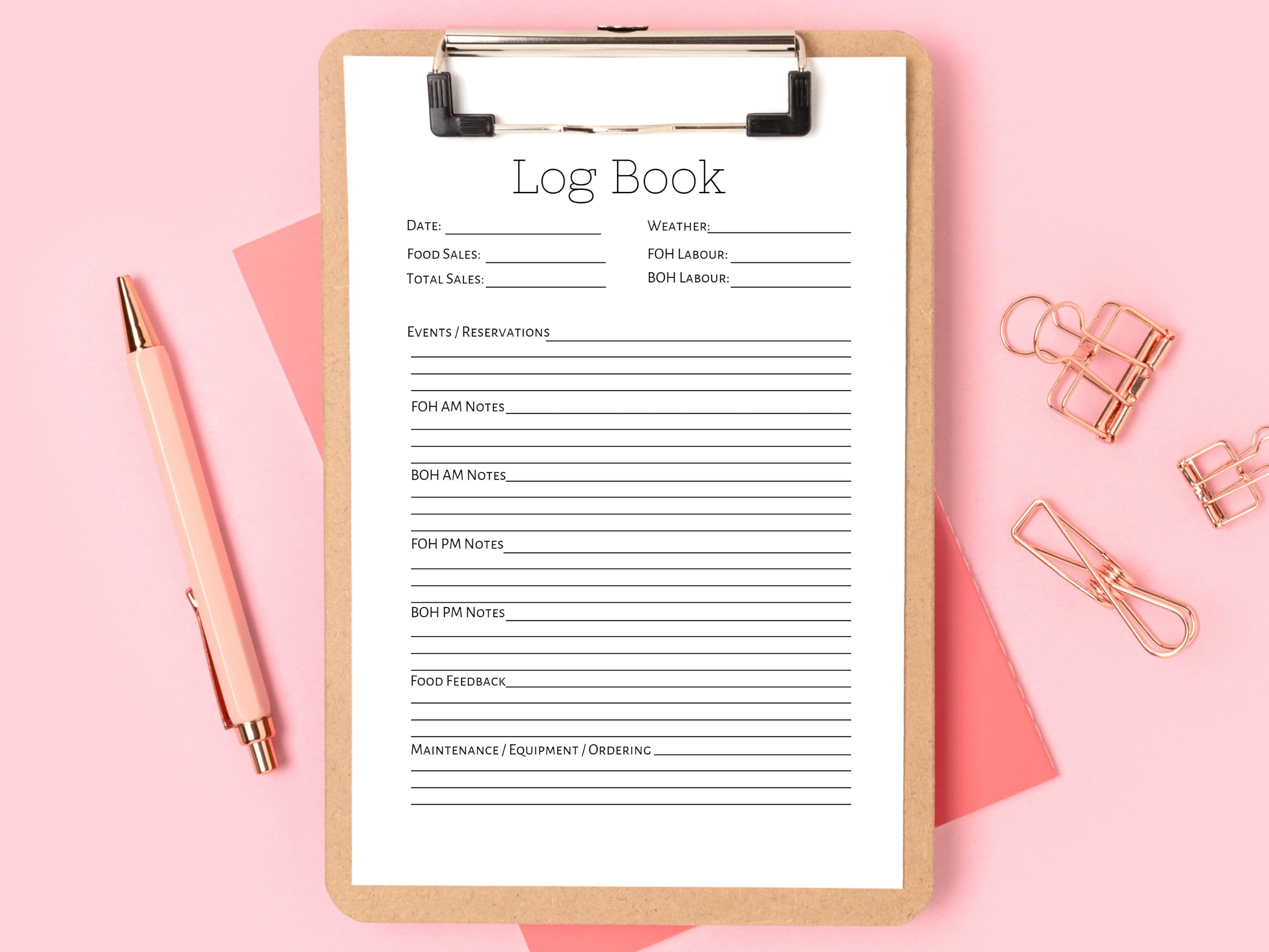 Restaurant Log Book, Industry Review Journal, Day Book, Manager Log ...