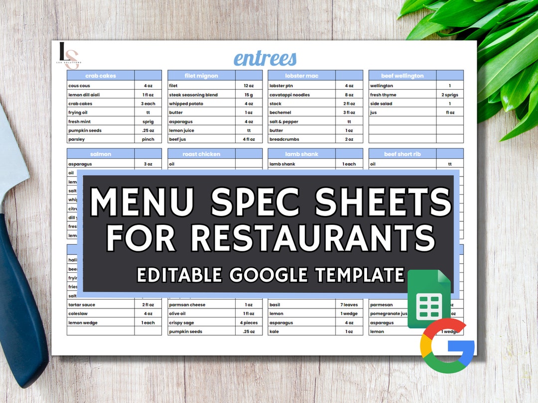 Restaurant Station Spec & Recipe cheat Sheets, Editable Recipe ...