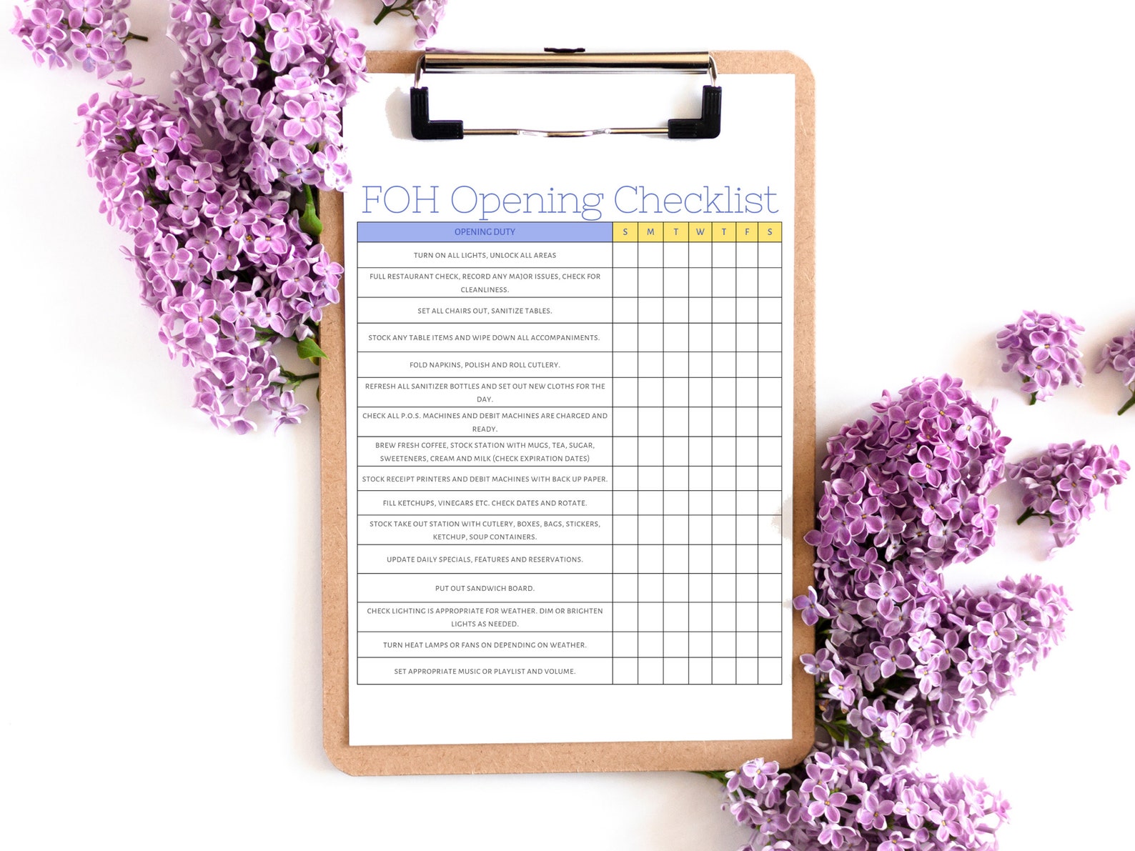 FOH Opening Checklist Server Opening Checklist Editable - Etsy