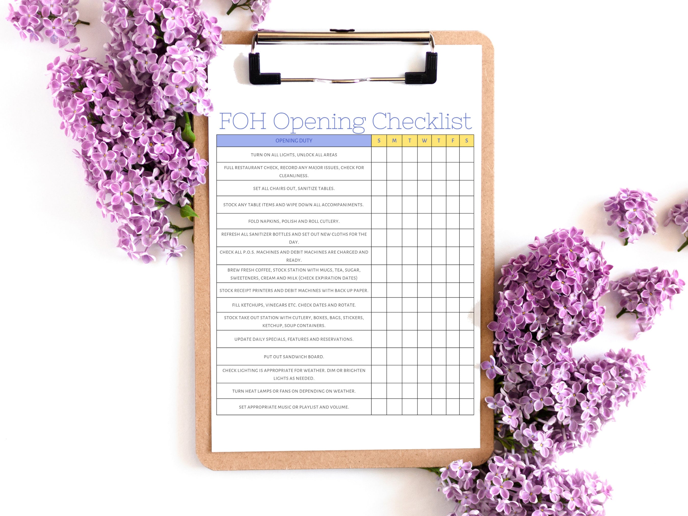 FOH Opening Checklist Server Opening Checklist Editable - Etsy