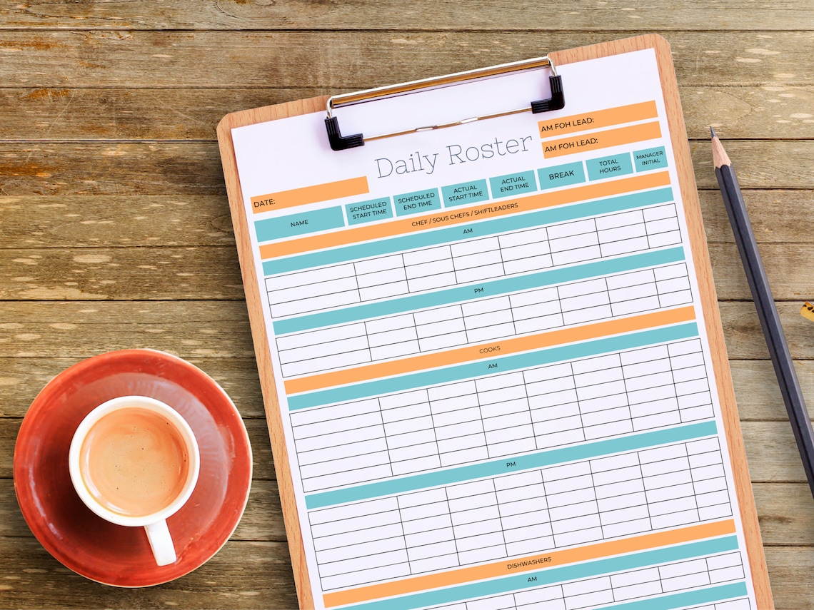 Kitchen Daily Roster, Staff Schedule, Restaurant Operations Forms ...