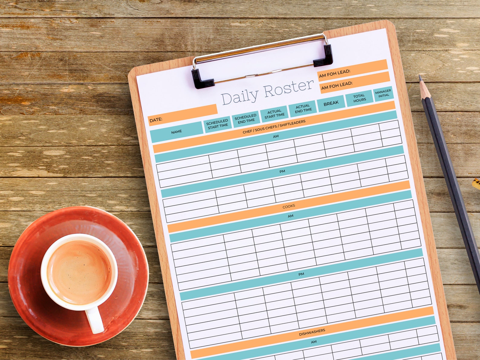 Kitchen Daily Roster, Staff Schedule, Restaurant Operations Forms ...