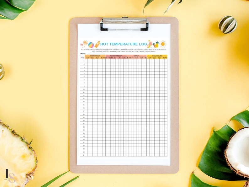 Hot Holding Temperature Log for Food Safety, Temperature Log for ...