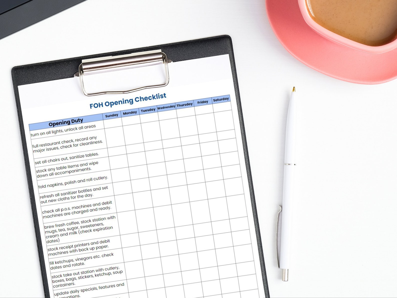 Server Opening Checklist Template, FOH Opening Checklist, Editable ...