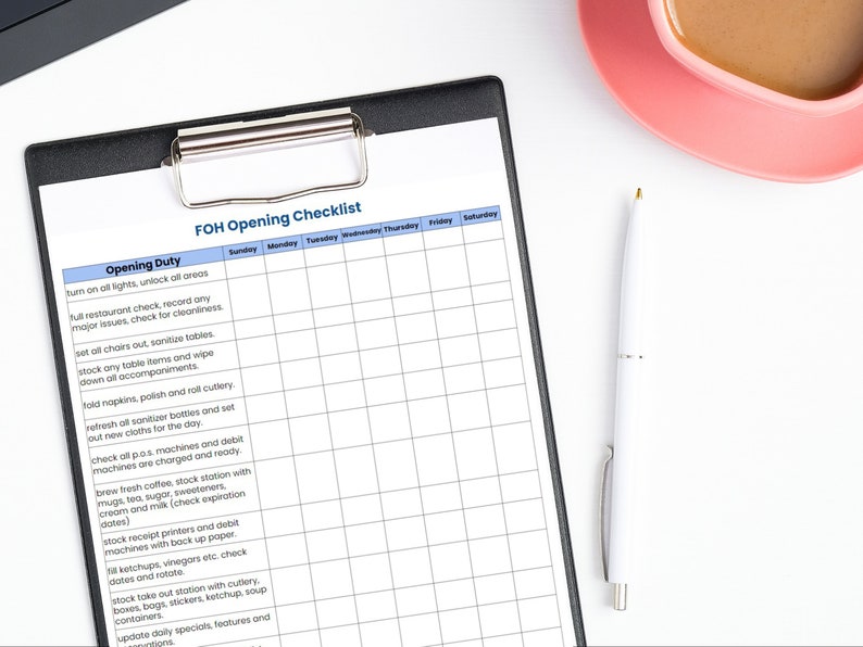 Server Opening Checklist Template, FOH Opening Checklist, Editable ...