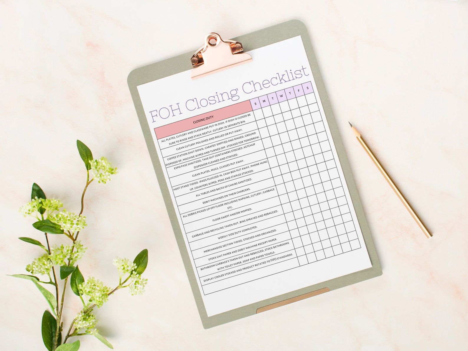 FOH Checklist Template Bundle, Restaurant & Bar Serving Checklists ...