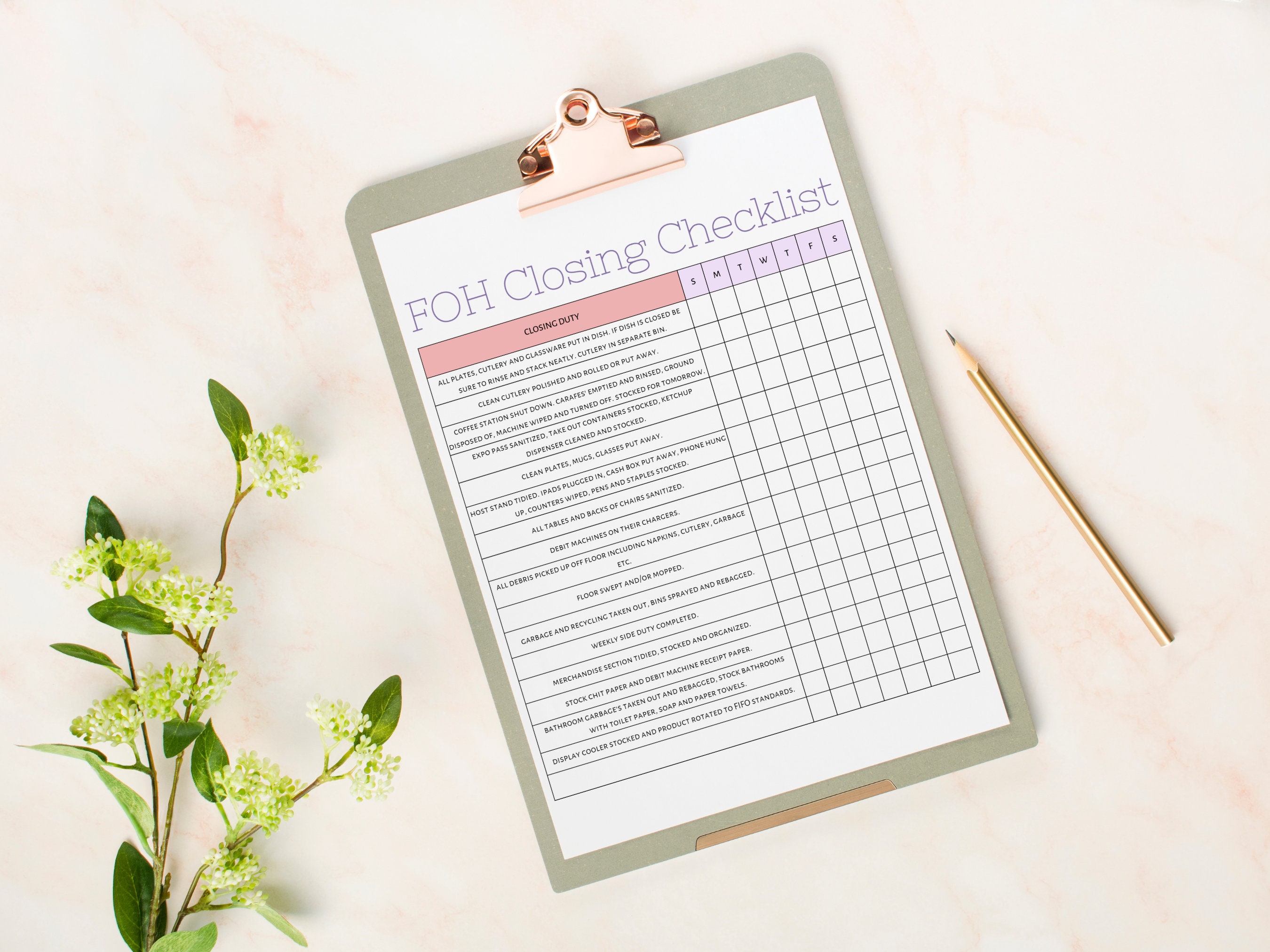 FOH Checklist Template Bundle Restaurant & Bar Serving - Etsy