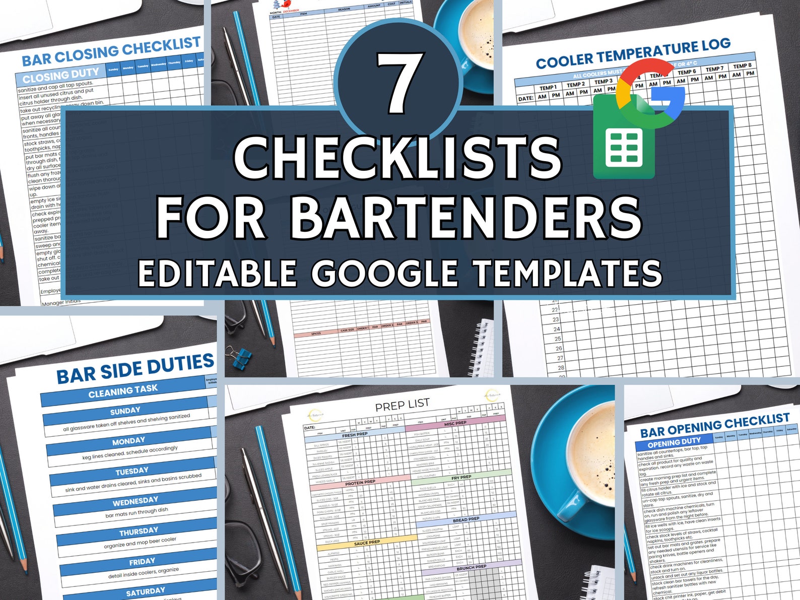 Bar Management Template Bundle, Bartender Operations Checklist Bundle, Edit Free With Google ...