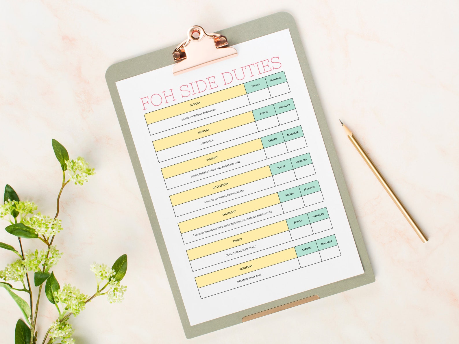 FOH Checklist Template Bundle Restaurant & Bar Serving - Etsy