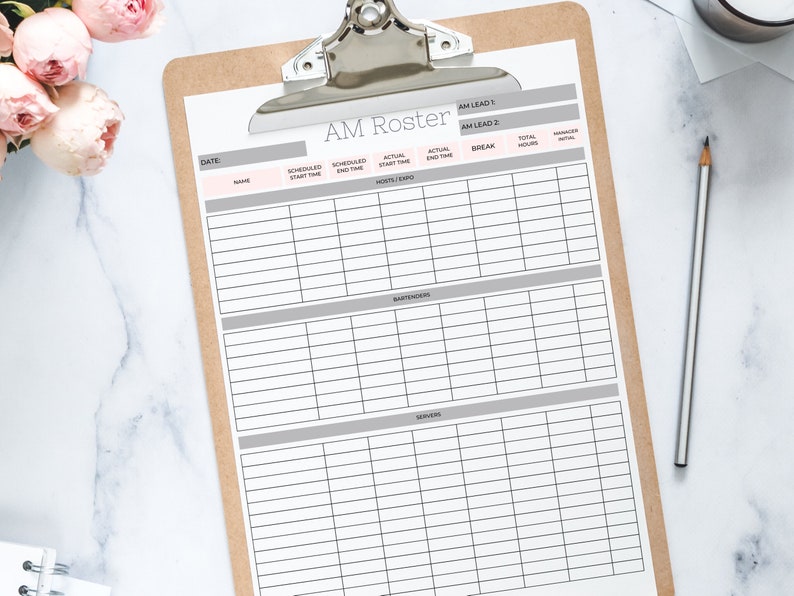 Large Daily Restaurant Roster, Printable FOH Daily Schedule, Service ...