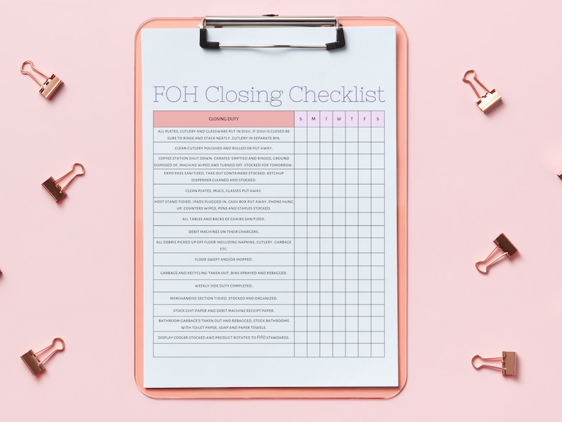 Professional Server Checklist Bundle, Easy to Edit Templates, Opening ...
