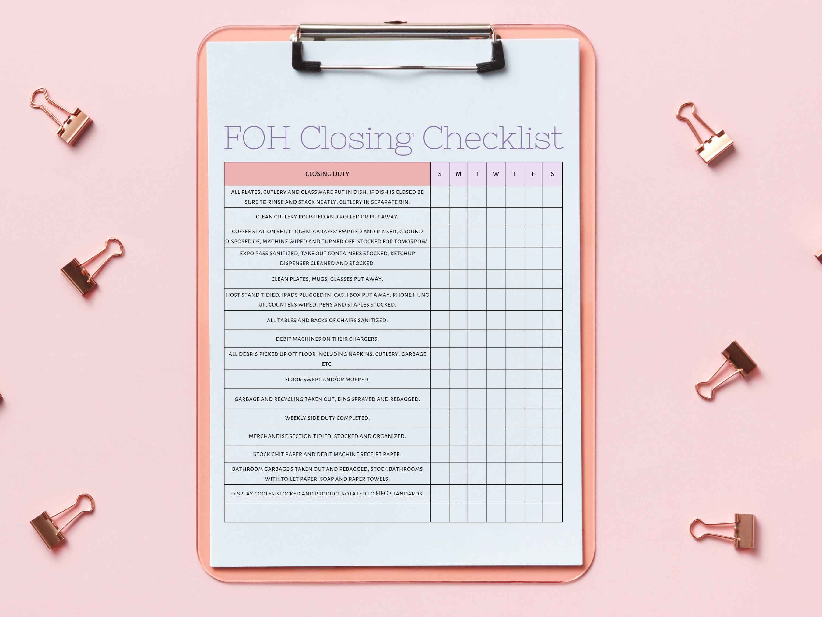 Professional Server Checklist Bundle, Easy to Edit Templates, Opening ...