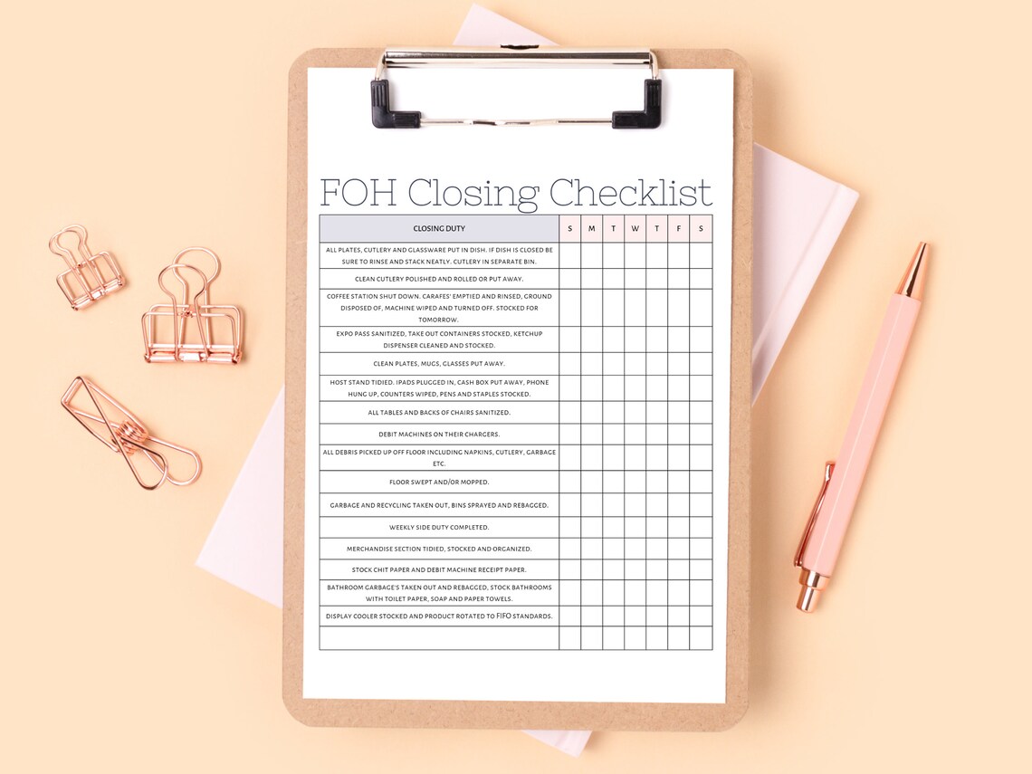 Foh Checklist Template Bundle Restaurant And Bar Serving Etsy