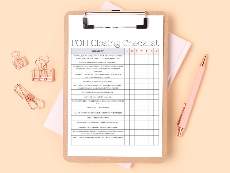 FOH Checklist Template Bundle Restaurant & Bar Serving - Etsy
