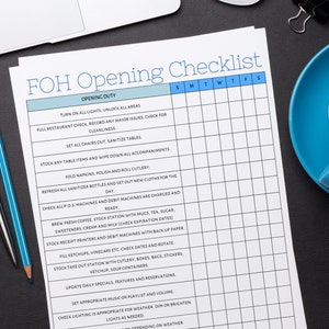 FOH Opening Checklist, Server Opening Checklist, Editable Restaurant ...