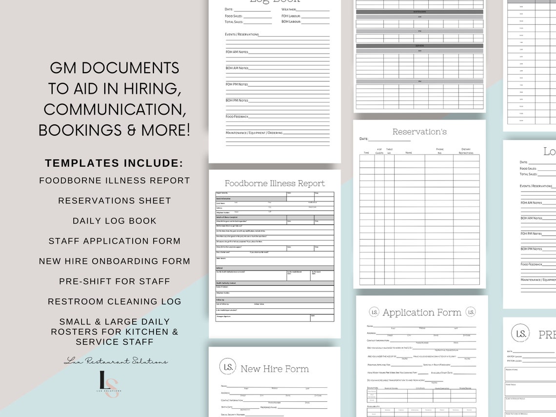 Restaurant Operations Template Bundle, Food Safety Record Sheets, Prep ...