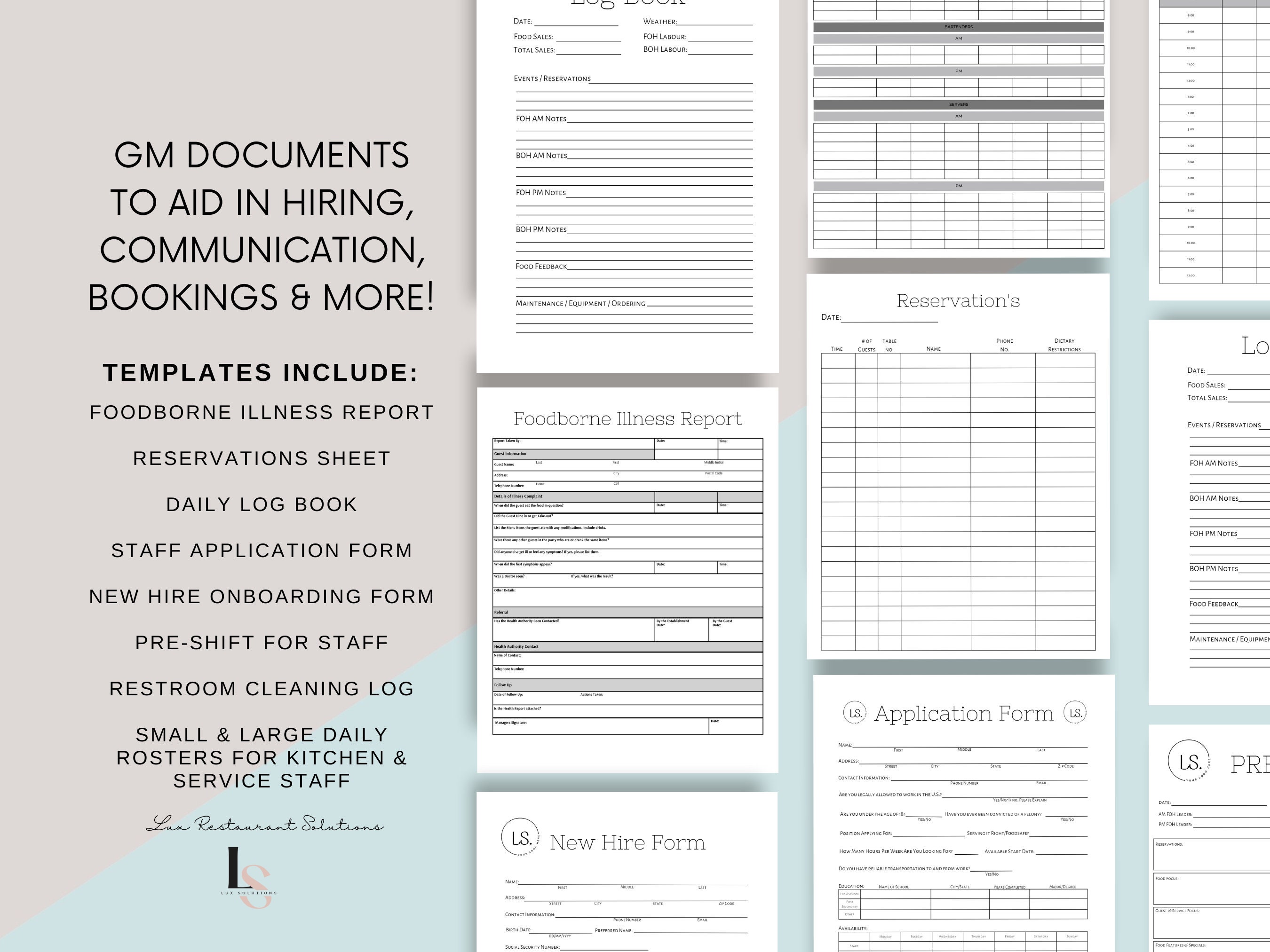 Restaurant Operations Template Bundle, Food Safety Record Sheets, Prep ...